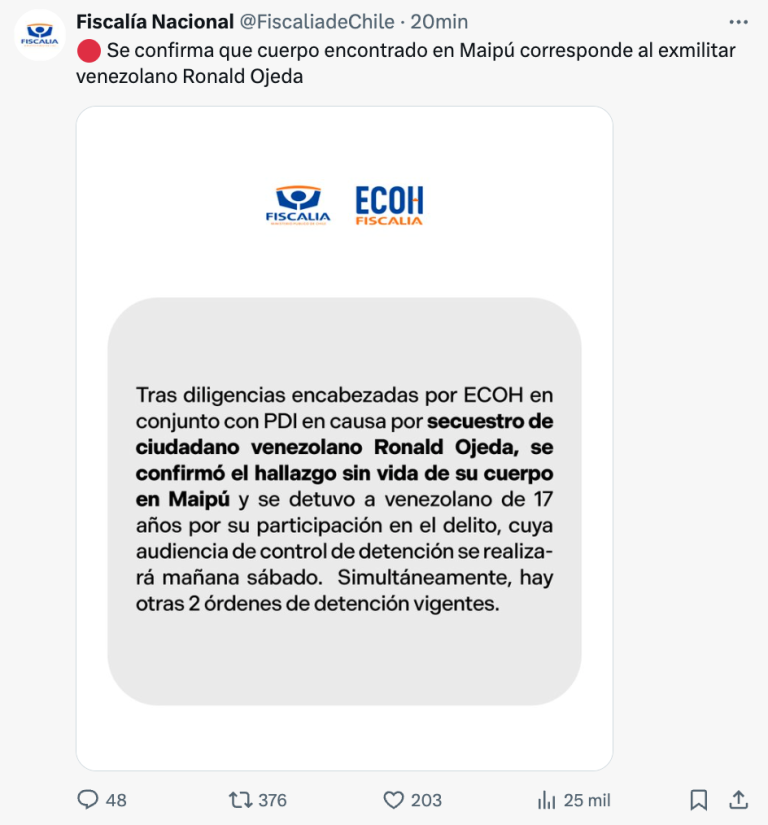 Fiscalía Nacional confirma que cuerpo encontrado en Maipú corresponde a ...