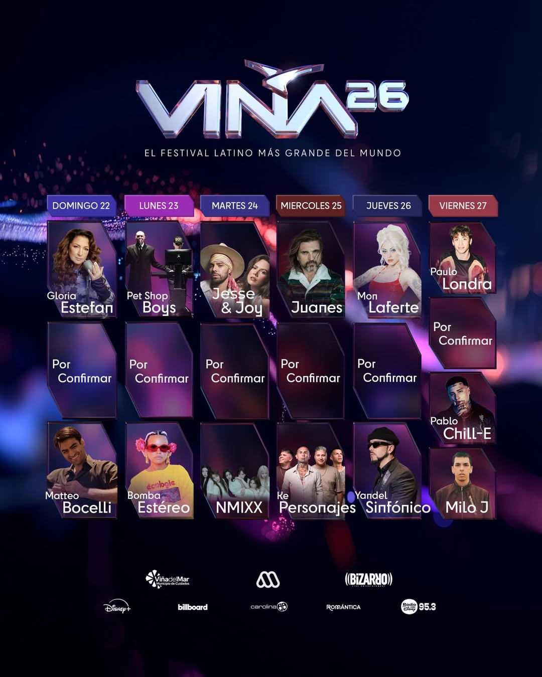 Esta es la programación por día del Festival de Viña 2026: abre Gloria ...